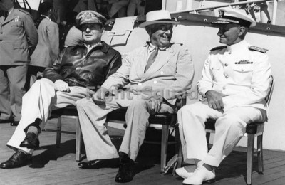 WW2 Picture Photo USS Baltimore 1944 MacArthur Roosevelt and Nimitz ...