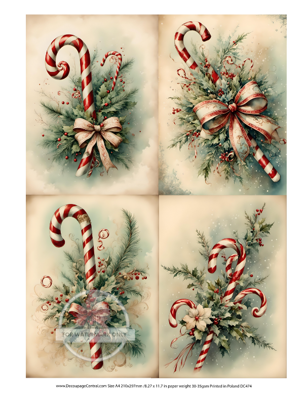 Retro Candy Canes | A4 Rice Paper | Paper for Decoupage | Decoupage ...