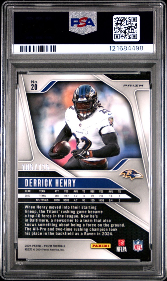 2024 Panini Prizm Purple Derrick Henry Card #20 PSA 9 /125 COLOR MATCH ...
