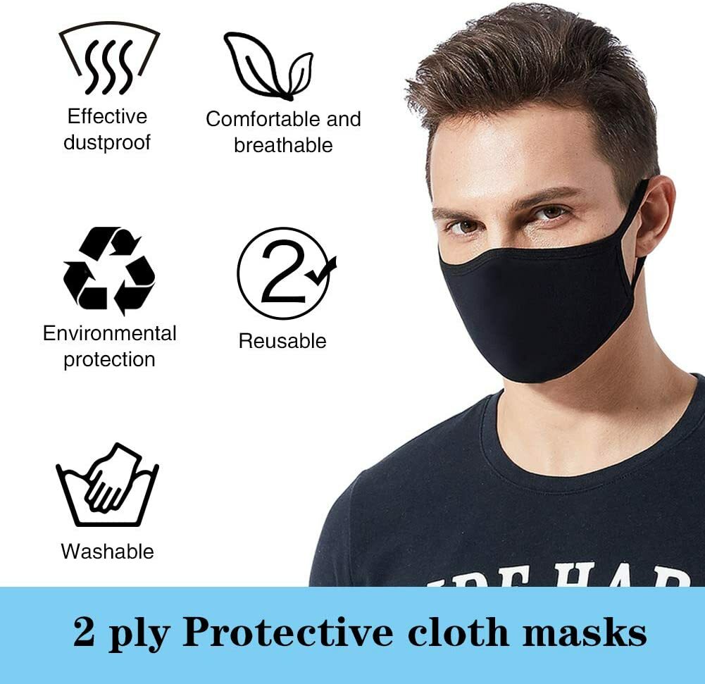 Soft Poly Cotton Face Black Mask Double Layer Reusable and Washable ...
