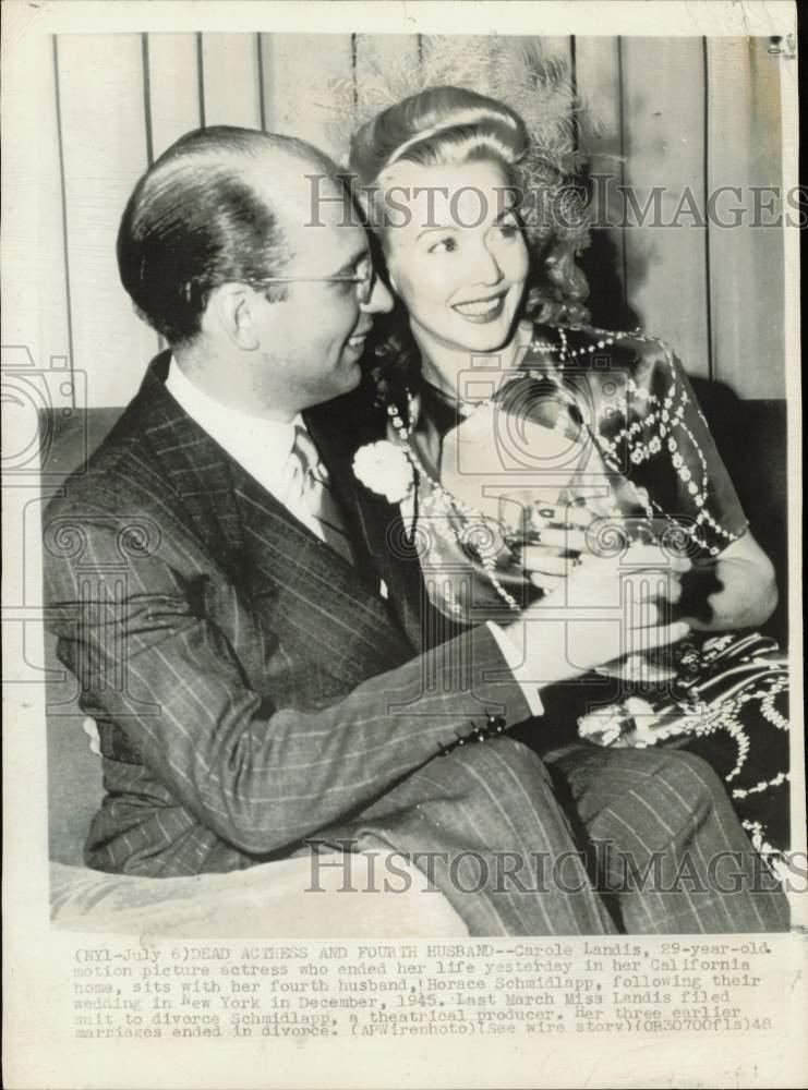 1945 Press Photo Carolie Landis and Horace Schmidlapp after wedding in ...