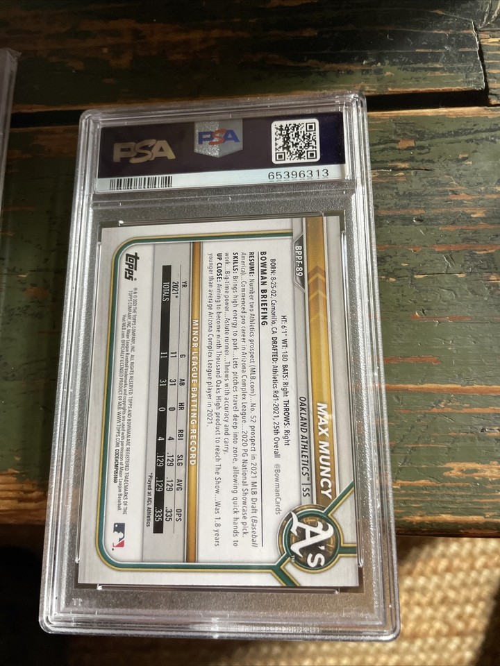 MAX MUNCY Rookie 2022 Bowman 1st Edition #BPPF-89 PSA 9 MT Oakland A's ...