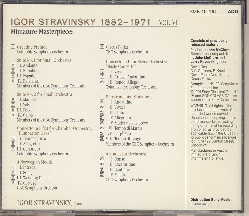 Stravinsky Edition V.6: Miniature Masterpieces (Sony) | eBay