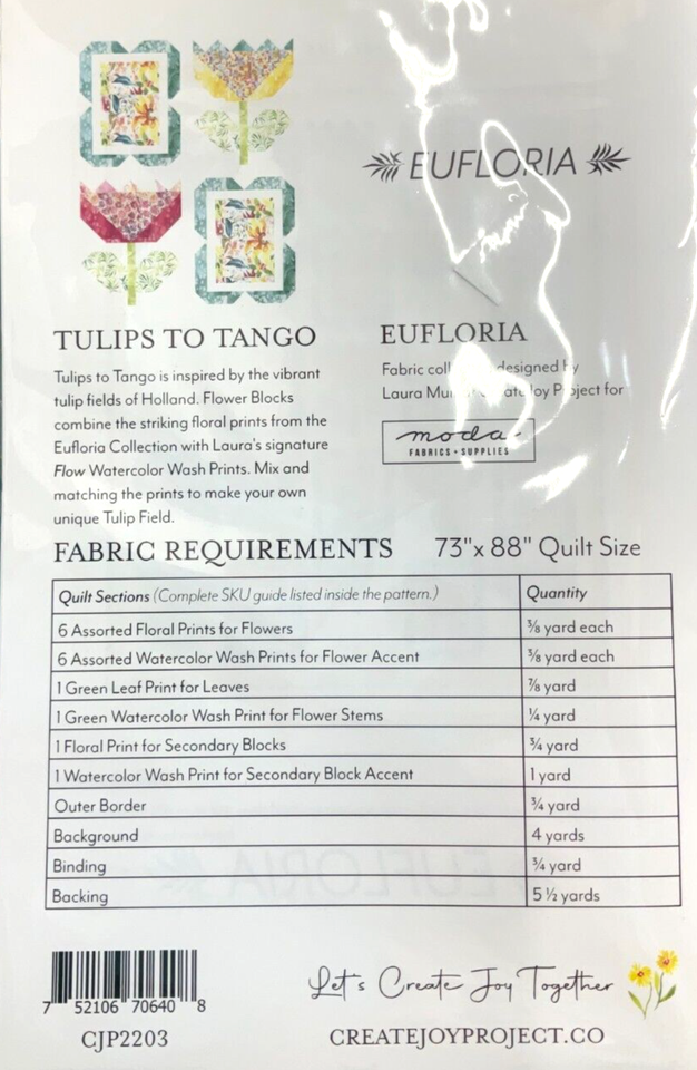 CREATE JOY PROJECT #CJP2203 - TULIPS TO TANGO QUILT PATTERN, 77"x88" | eBay