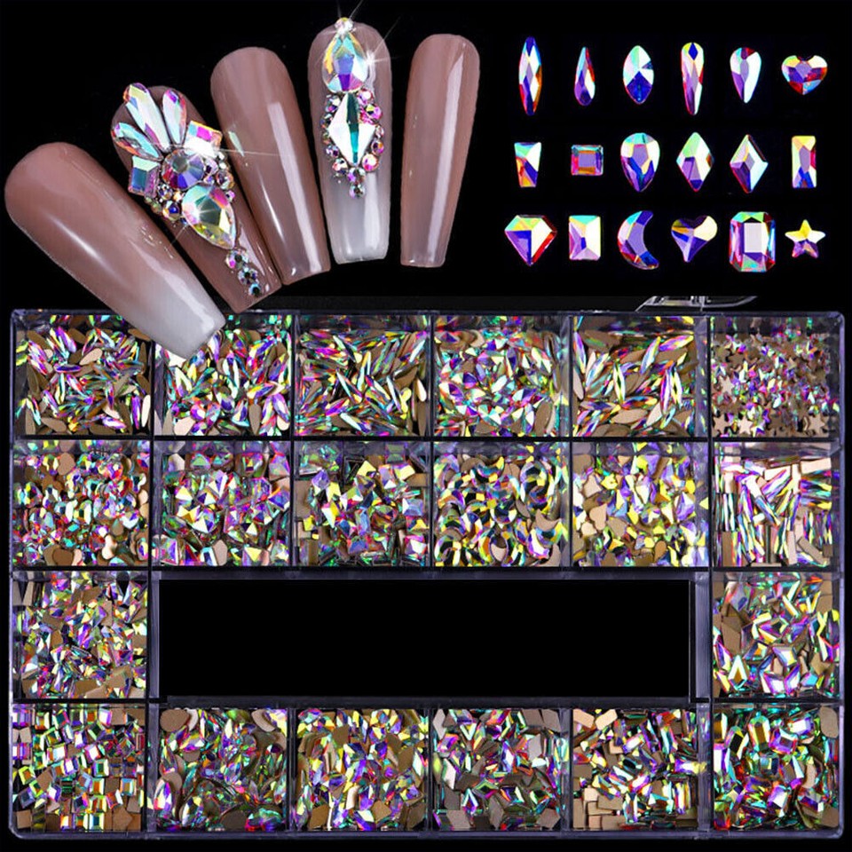 3000PCS 3D Mix Crystals Nail Set Flat Rhinestones Gem Bling Diamante ...