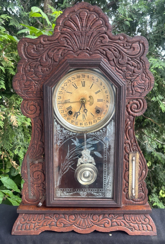 Antique 1890s Ansonia Gingerbread Mantle Calendar Clock RUNS - VIDEO ...