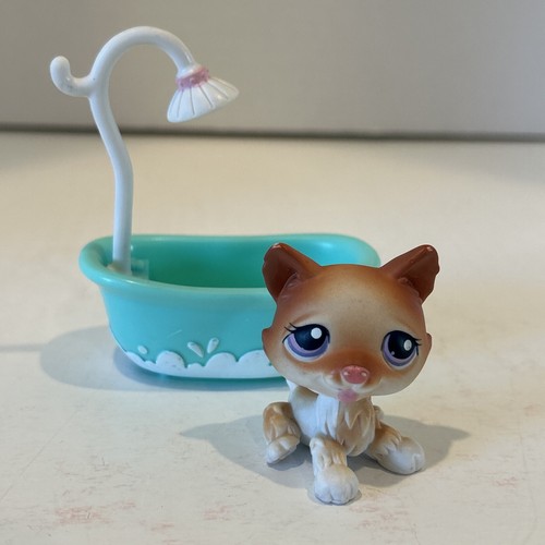 Littlest Pet Shop Tan Husky Puppy Dog Figure Purple Eyes #37 Authentic ...