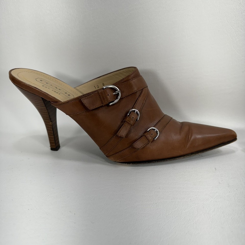 Coach Hazel Women’s Brown Leather Slip On Stilleto heel Sandal Mules ...