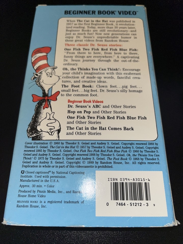 VHS Dr Seuss - One Fish Two Fish Red Fish Blue Fish Thinks Think Foot ...