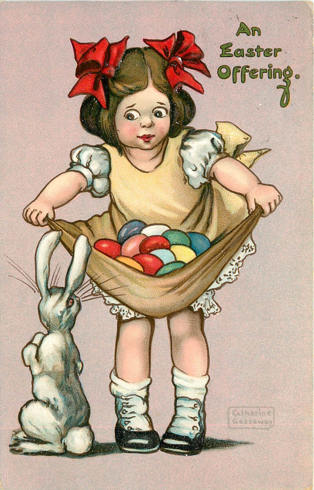 Tuck Easter Postcard 130 Katherine Gassaway, Rabbit & Girl w/Skirt full ...