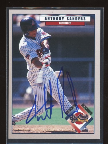 1999 Syracuse SkyChiefs ANTHONY SANDERS Signed Card autograph auto BLUE ...