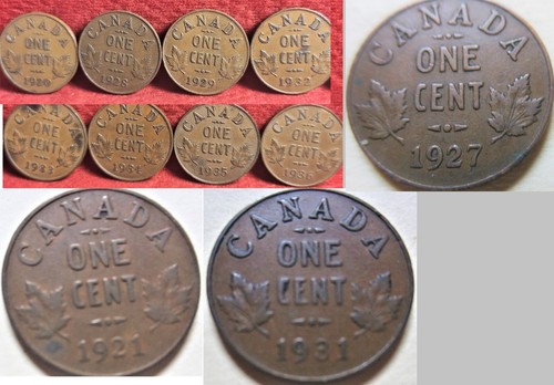 Set of Canada Small Cents GV 11 Coins. 1920-1936 i/c 1921, 1927 1931 ...
