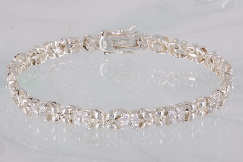 FAS STERLING SILVER CLEAR FACETED STONES LINK BRACELET FINE 925 2016B ...