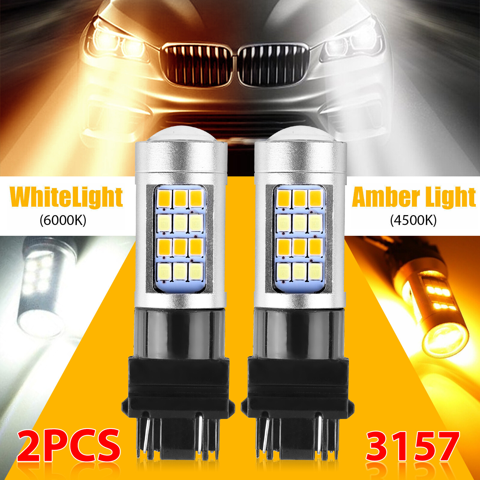 2x 3157 LED DRL Switchback Turn Signal Light Bulbs Kit 4157NA 3457A ...