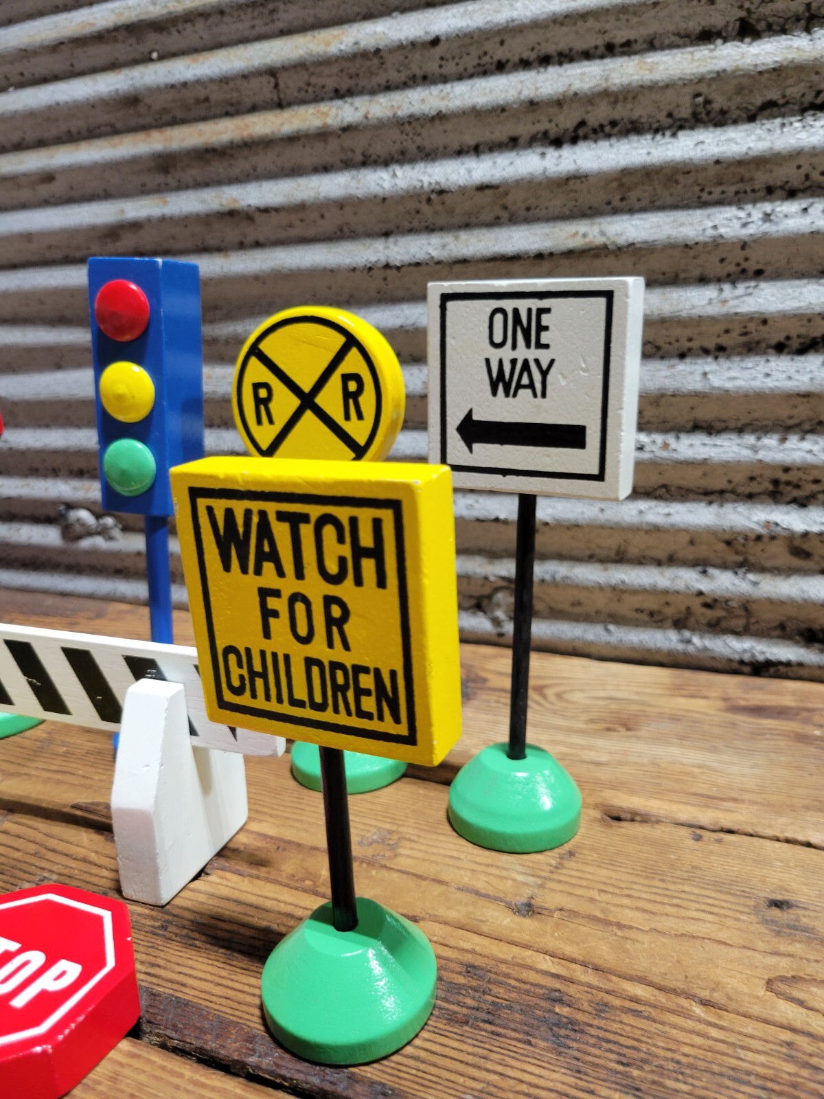 Vintage 1970s High Gloss Paint Wood Traffic Sign TOY Set Car Road ...