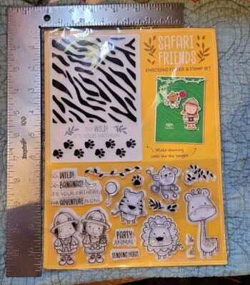 NEW Embossing folder and stamp SAFARI FRIENDS .kids- Monkeys Babies ...
