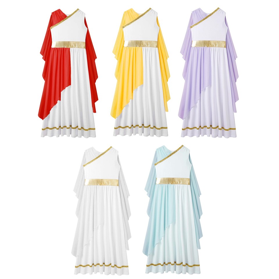 Kids Girls Ancient Greek Costume Roman Dress Grecian Greece Toga God ...