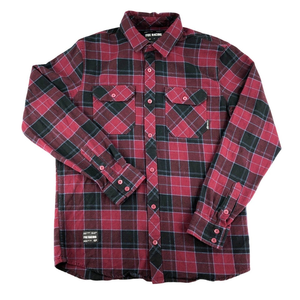 Fox Racing Shirt Mens Medium Red Black Plaid Flannel Button Up Workwear ...