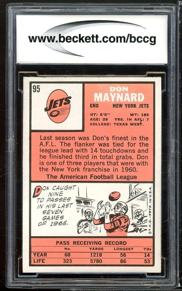1966 Topps #95 Don Maynard Card BGS BCCG 9 Near Mint+ | eBay