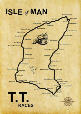 TT Course Map Isle Of Man Races Tin Metal Sign Stock In Ireland EU ...