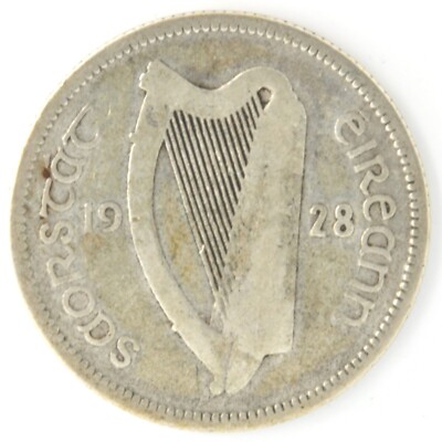 1928 Ireland One Shilling .750 Silver Coin KM# 6 Bull First Year Issue ...