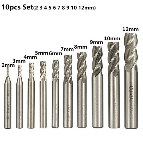 10Pcs 4 Flute 2-12mm HSS Straight End Mill Cutter CNC Cylindrical ...