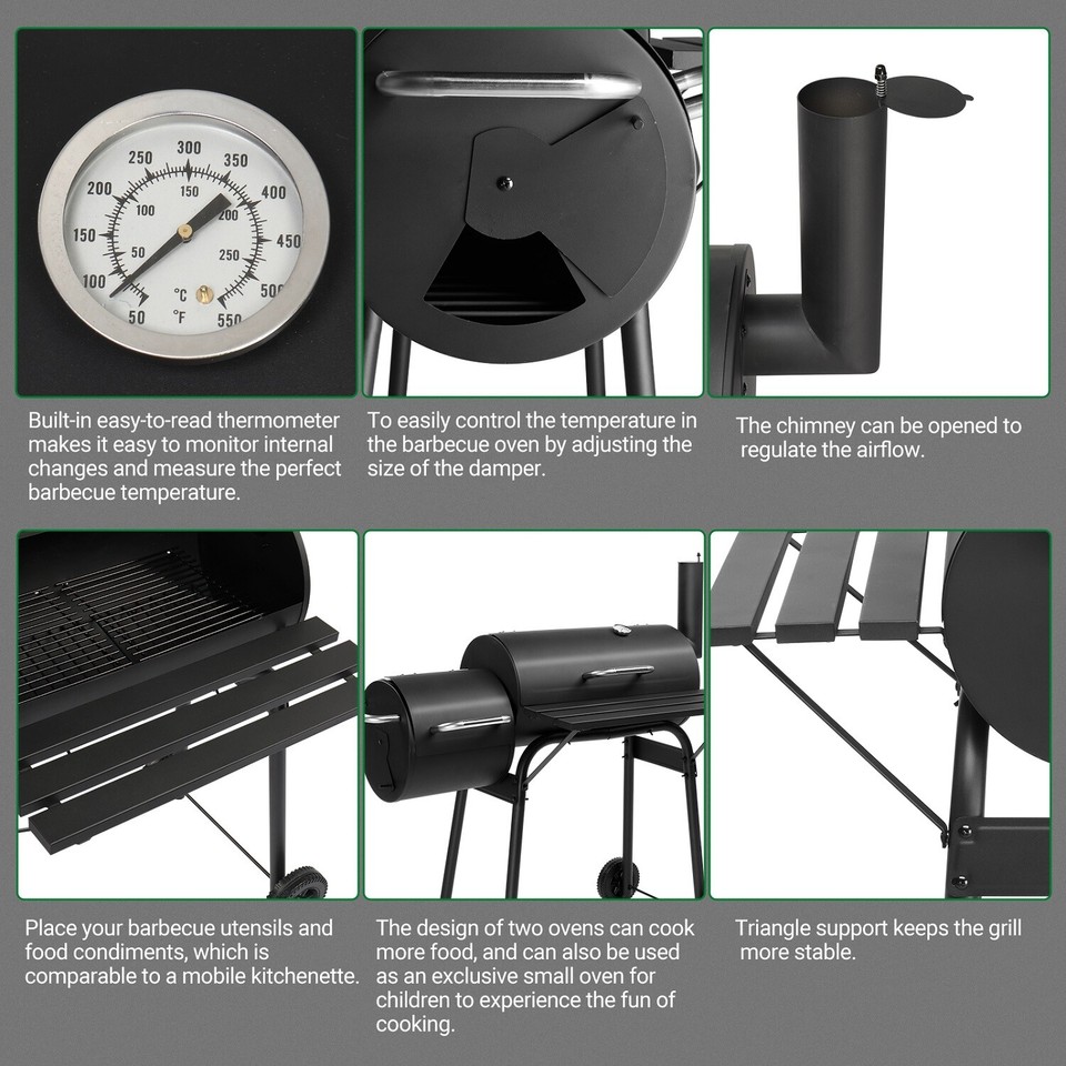 Charcoal BBQ Grill Barrel With Offset Smoker for Outdoor Backyard ...