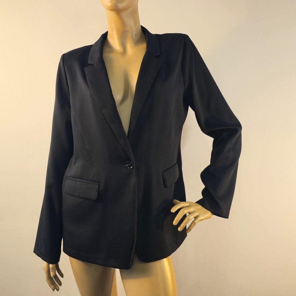 Lush Jacket Size Medium One Button Blazer Black Stretch Unlined Pockets ...