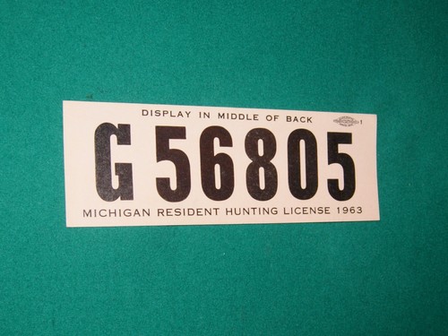 Antique 1963 Michigan Resident Small Game Hunting License Back Tag | eBay