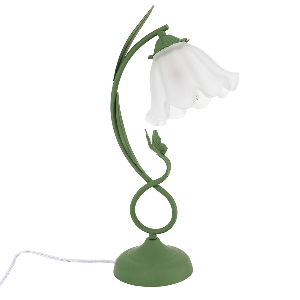 Table Lamp Flower Shape Glass Bedside Desk Light Fixture Green Reading ...