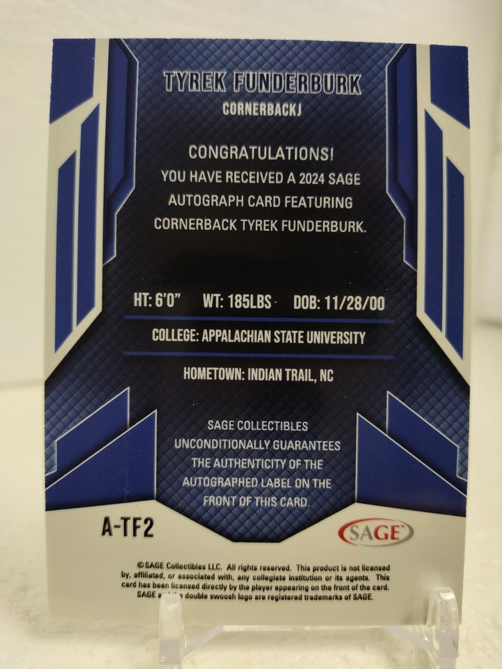 TYREK THUNDERBURK AUTO RED 2024 Sage Football ROOKIE RC XRC A-TF2 ...