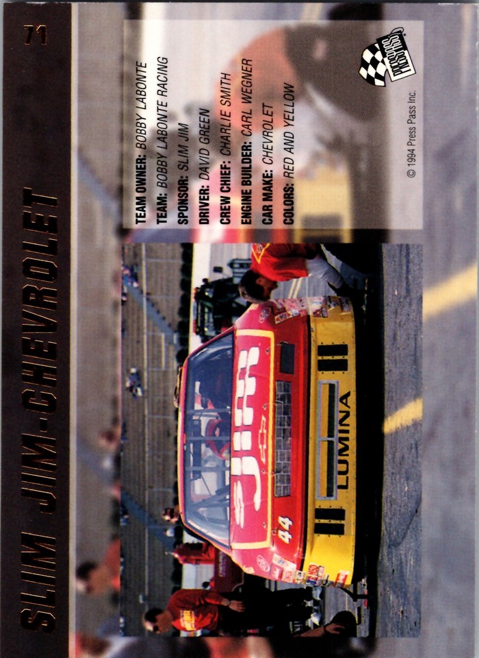 Slim Jim #44 Labonte Motorsports 1994 Press Pass VIP #71 | eBay
