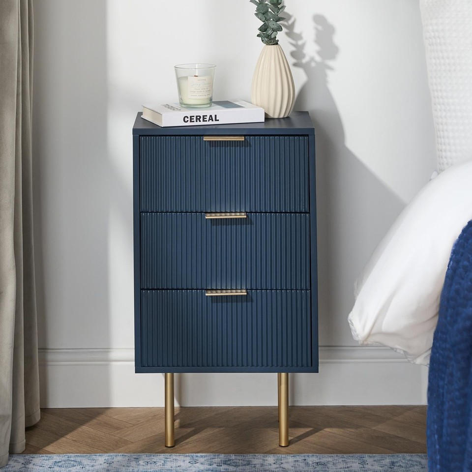 OHS Ribbed Bedside Table Modern Bedroom 3/4 Draw Nightstand Living Room ...