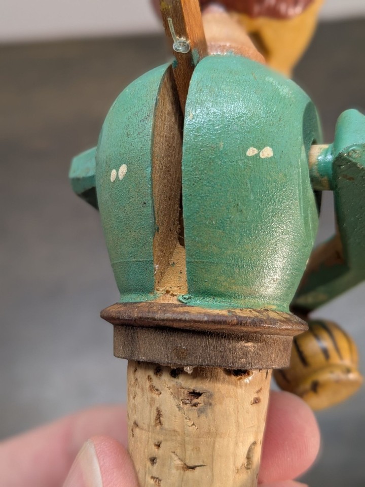 Vintage Hand-Carved Mechanical Cork Bottle Stopper Man Drinking Wine | eBay