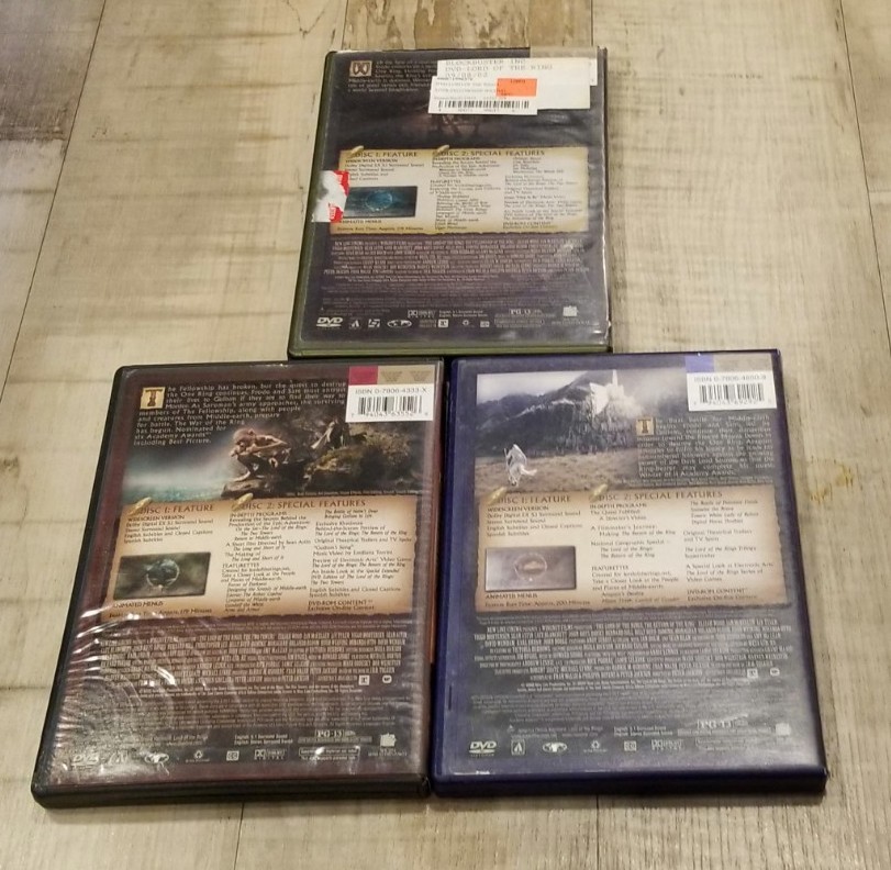 The Lord Of The Rings Trilogy DVD Lot Of 3 Widescreen Fellowship Two ...