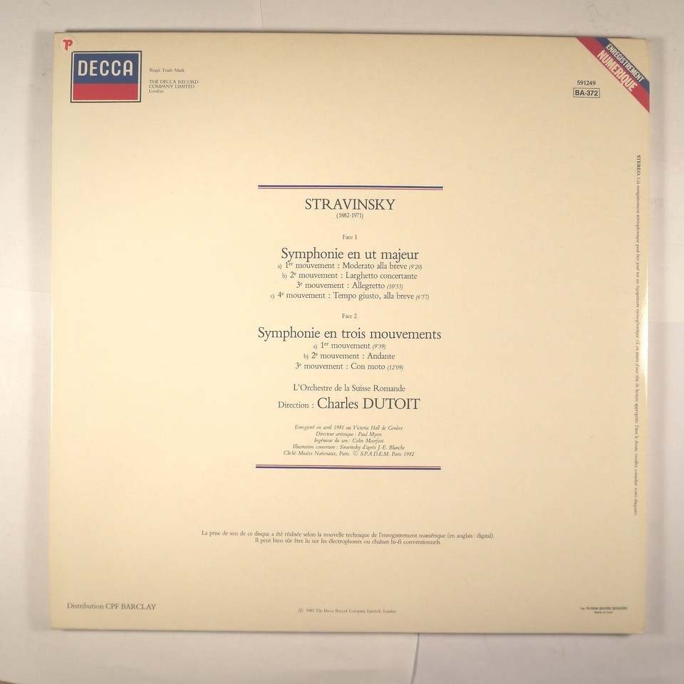 French Stravinsky Symphonie en ut Symphony in C Charles Dutoit 1982 ...