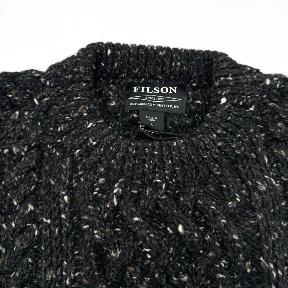Filson Wool Fisherman's Sweater Cable Hand Knit 20205484 Black Fleck ...