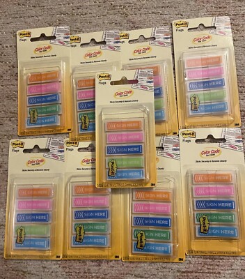 Lot Of 9 Post-It Arrow Message 1/2" Sign Here Page Flags 900/Pack Asst ...