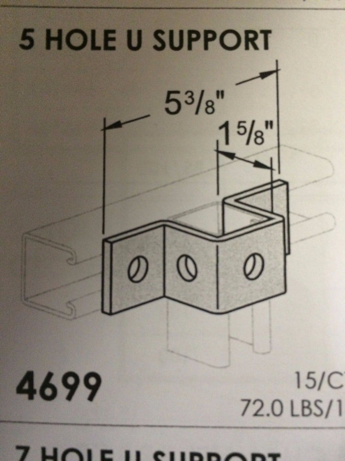 1-5/8" 5 Hole U support fitting for Unistrut / B-Line Channel #4699 ...