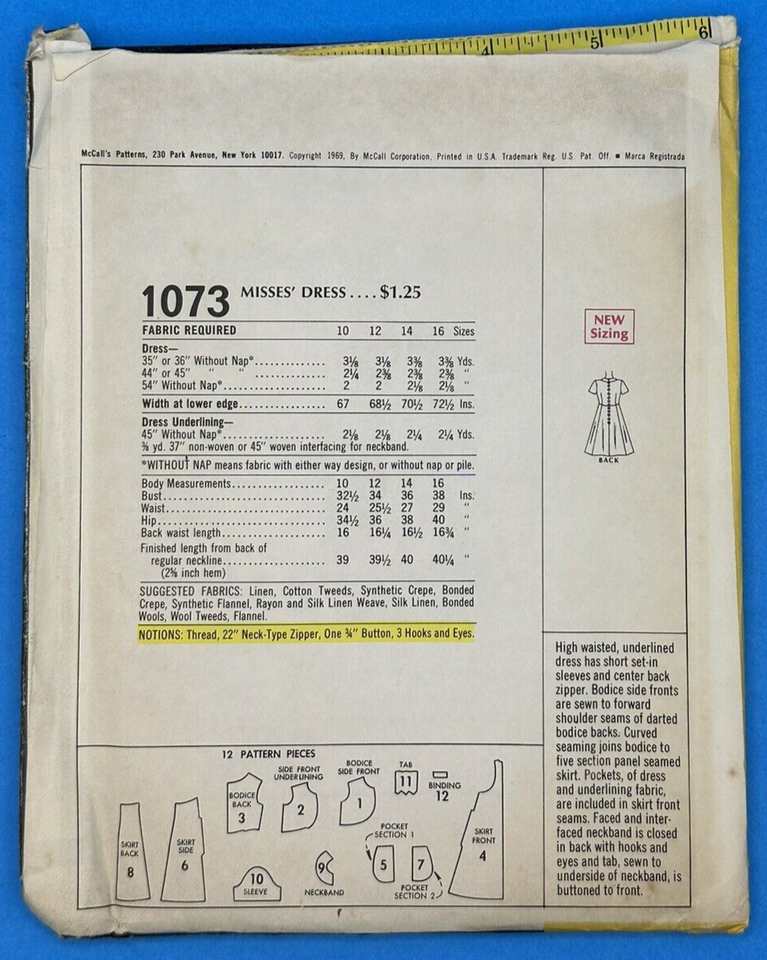 MCM Era Dress New York Designer Mollie Parnis McCall's 1073 Size 14 ...