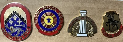 US Army Unit Crests. 2 General Support and 2 Transportation Lapel Pins ...