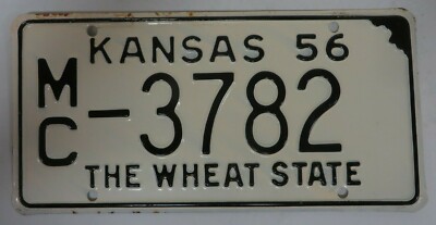 Vtg 1956 KANSAS License Plate Tag MC 3782 MITCHELL County White w ...