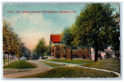 1917 City Library Showing Fort Defiance Defiance Ohio OH Antique ...