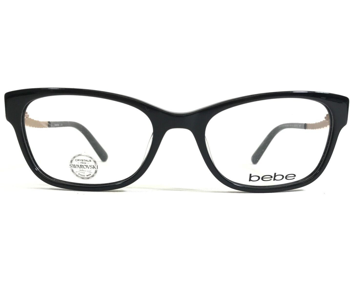 Bebe Eyeglasses Frames BB5130 001 Black Gold Swarovski Crystals 52-18 ...