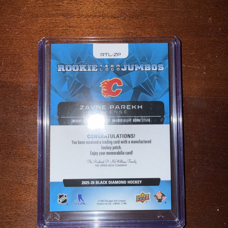 2025-26 UD Black Diamond Rookie Team Logo Jumbos Zayne Parekh RC #RTL ...