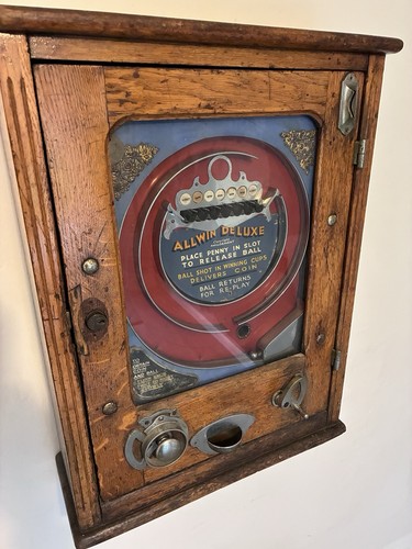 Antique Allwin De Luxe Arcade Coin Operated Penny Machine - Working ...