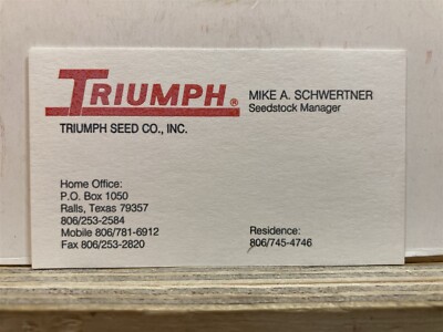 1990's 2000's Business Card Triumph Seed Company Inc Ralls TX Vtg | eBay