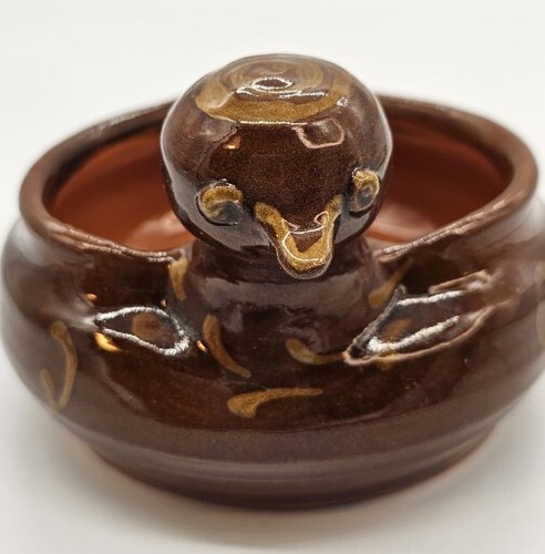 Folk Art Redware Pottery Slip Glaze Bird Bowl Planter | eBay