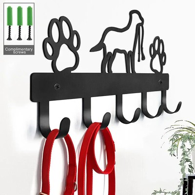Metal Paw Pet Dog Hanger 5 Hooks Coat Key Lead Leash Wall Rack Holder ...
