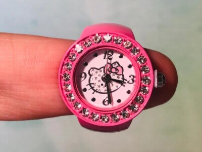 Hello Kitty Ring Watch - Round Rhinestones with Hello Kitty Face - Pink ...